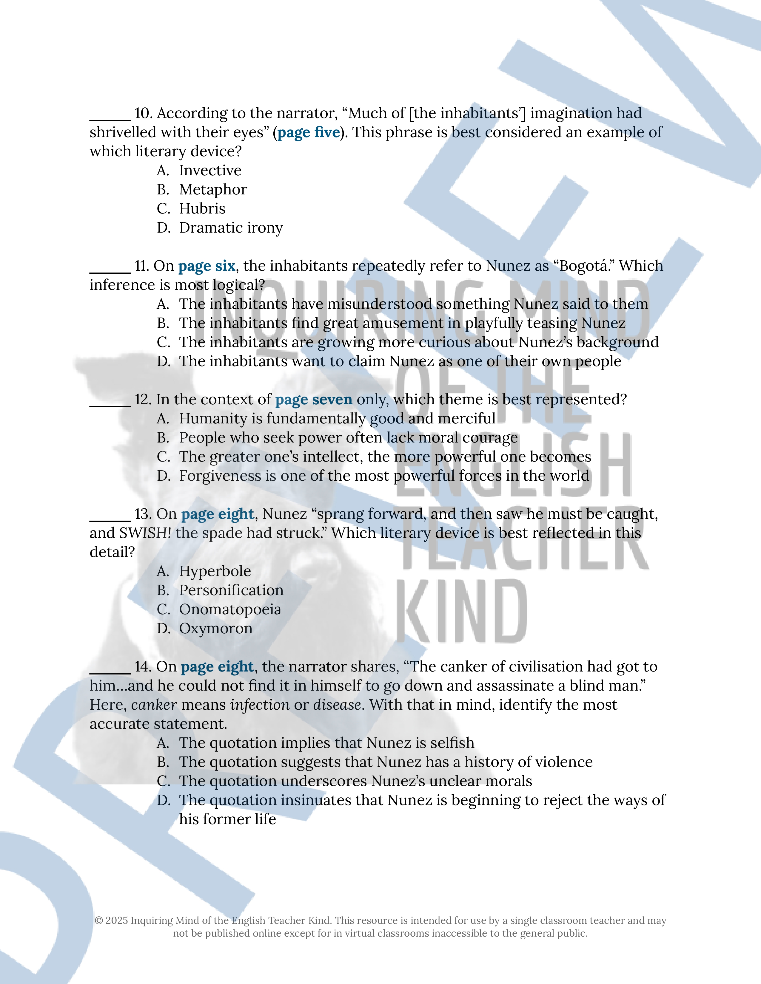 "The Country of the Blind" by H. G. Wells Literary Analysis Worksheet ...