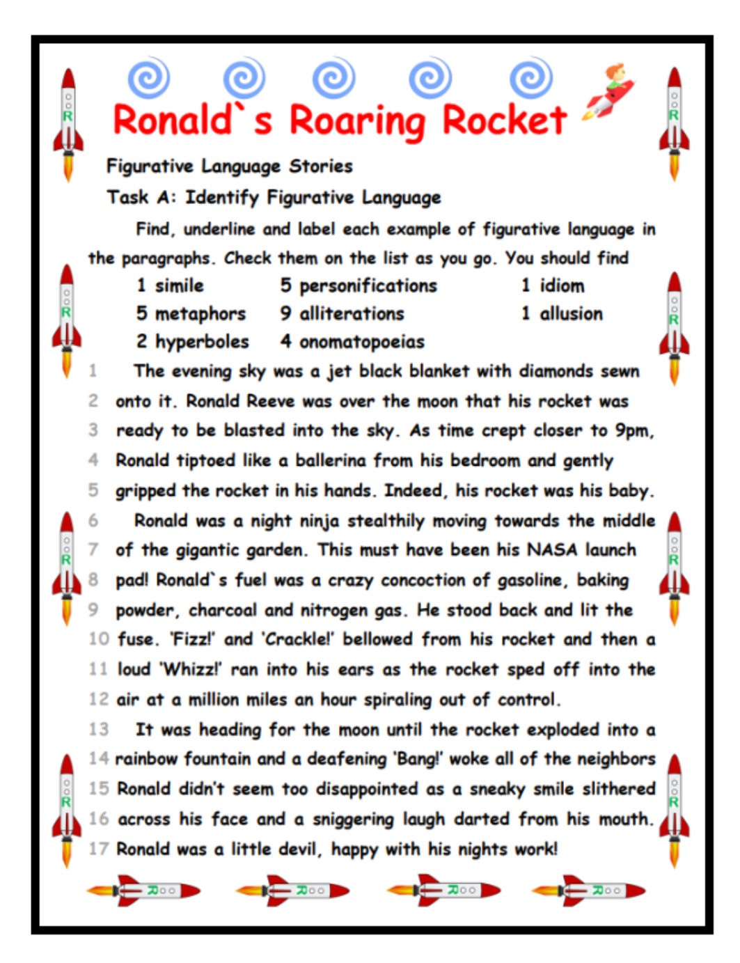 Free Figurative Language Story - Ronald's Roaring Rocket | Teaching ...
