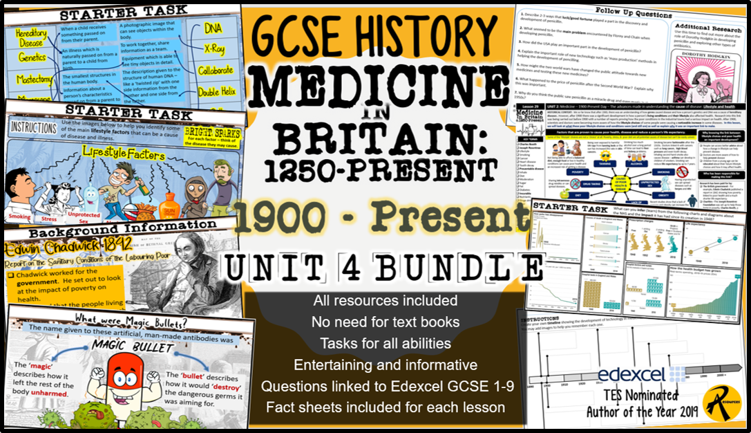GCSE History Edexcel: Medicine in Britain UNIT 4 (1900-Present) Bundle ...