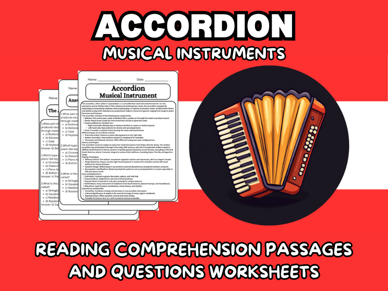 Accordion - Musical Instruments Reading Comprehension Passages and ...