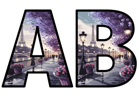 Paris France Eiffell Tower Walkway River Lettering Set Display Title ...