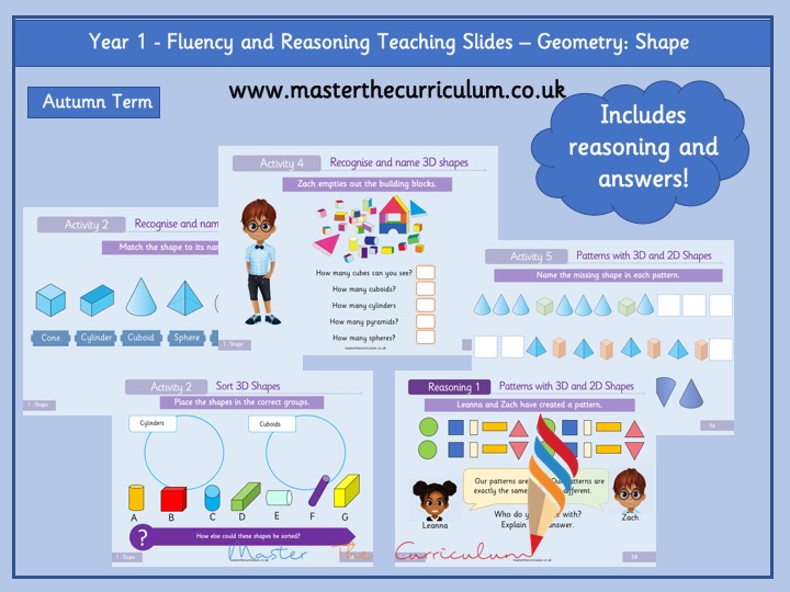 Year 1 - Geometry - Shape - Teaching Fluency & Reasoning Slides - White ...