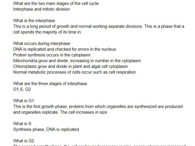 Cell Division Notes 6.1 | Teaching Resources