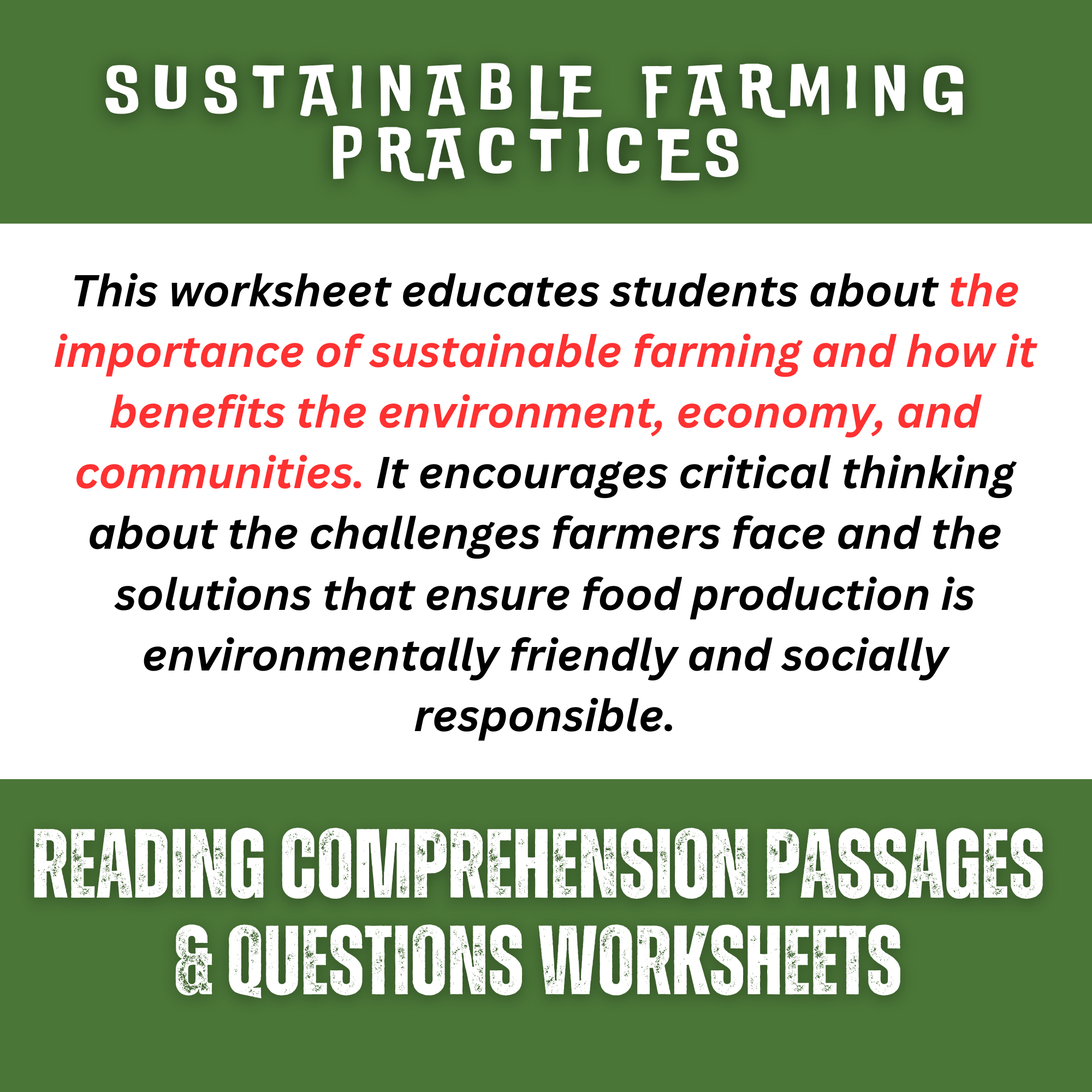 Sustainable Farming Practices - Environment Reading Worksheet ...