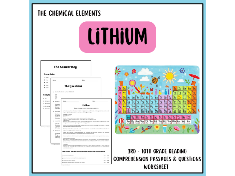 Lithium - Reading Comprehension Passages & Questions Worksheets ...