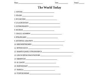 The World Today Word Scramble for World History | Teaching Resources