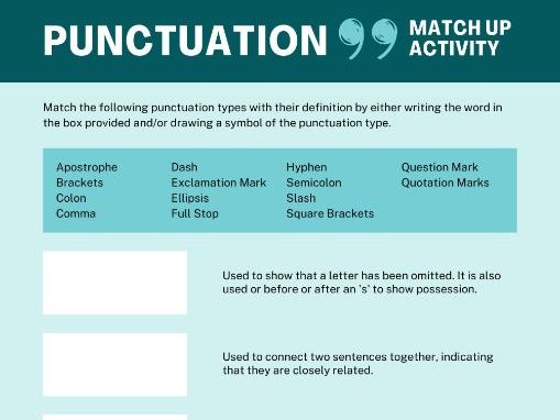 Punctuation Worksheet Match-up Activity | Teaching Resources
