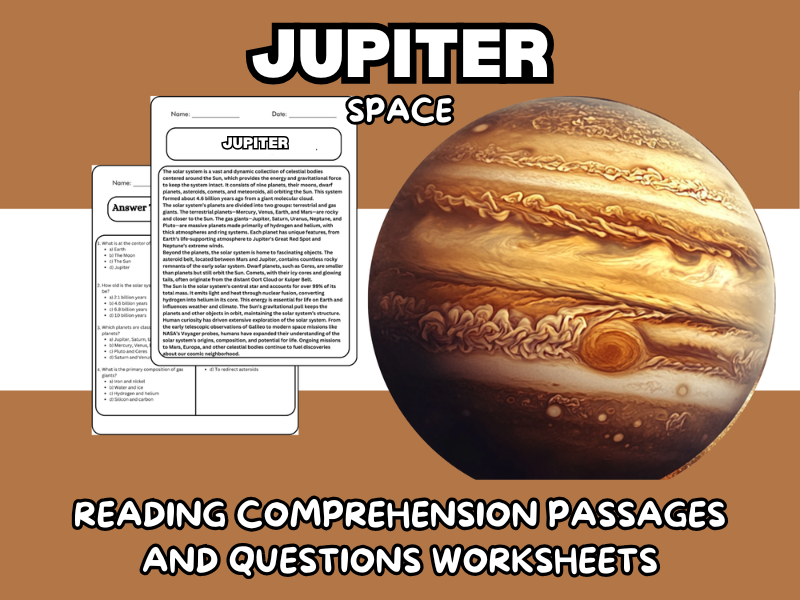 Jupiter - Space Reading Comprehension Passages and Questions Worksheets ...