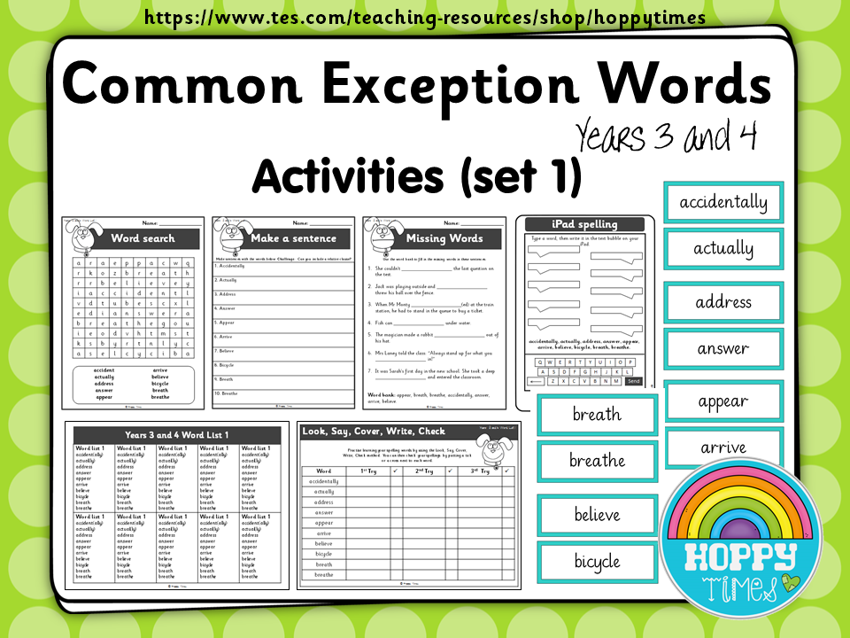Year 3 4 Common Exception Words Spelling Activities Set 1 Year 3 4 Common Exception Words Spelling Activities Set 1