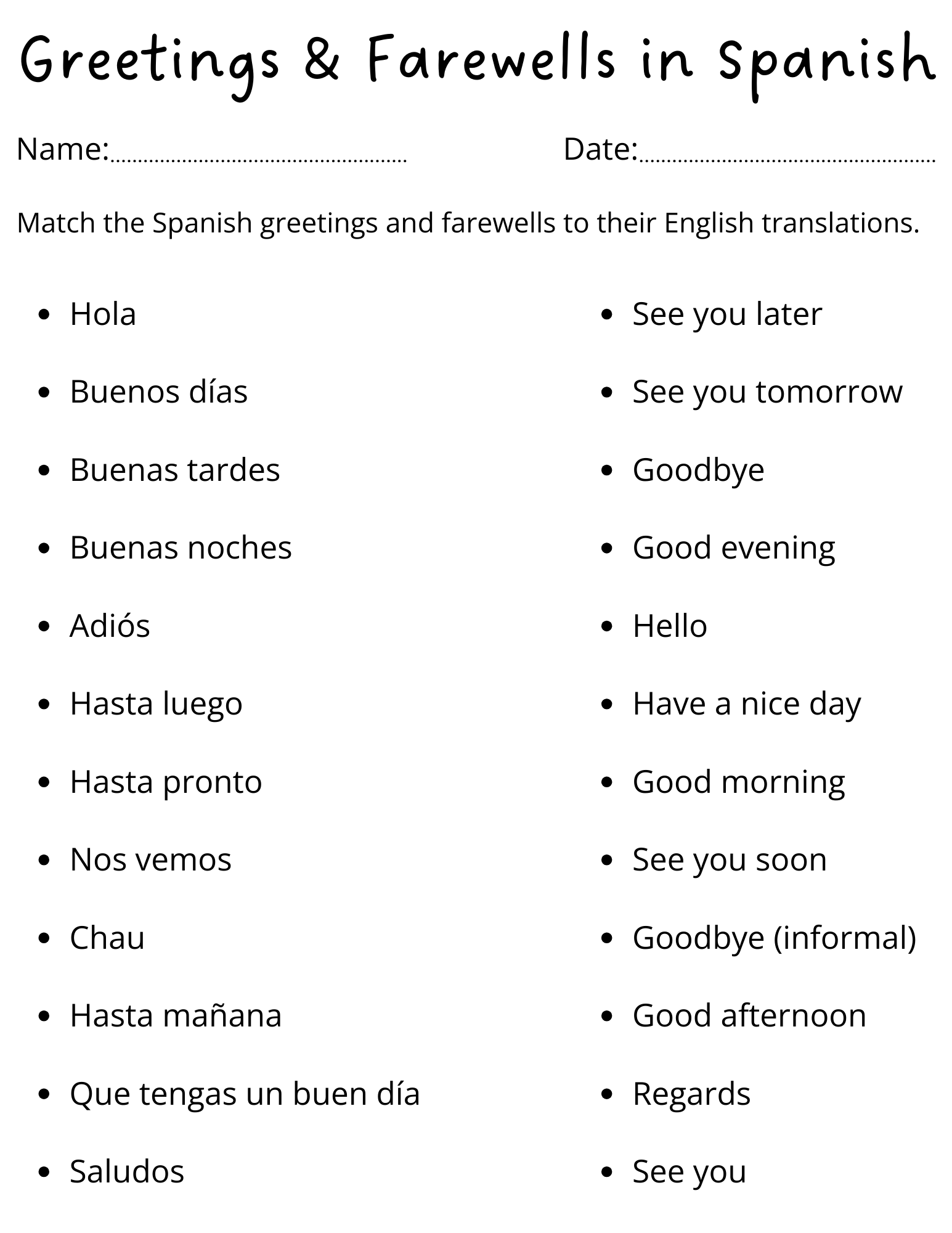spanish greetings and goodbyes worksheets | Teaching Resources