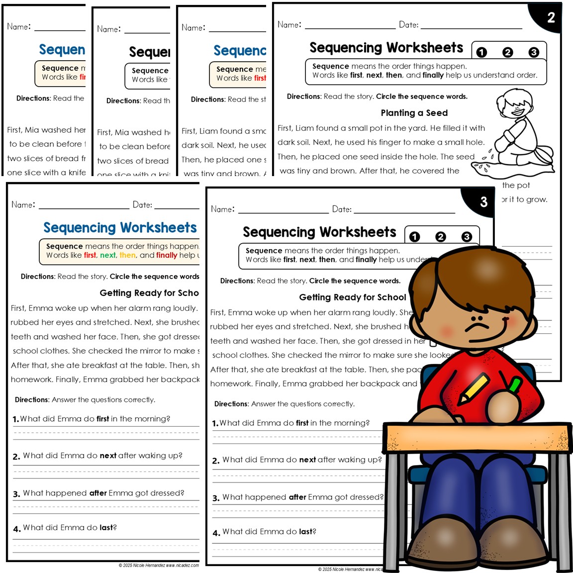 Sequencing Worksheets with Written Responses | Reading Comprehension ...