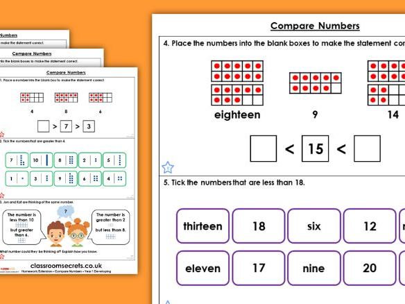 Year 1 Compare Numbers Autumn Block 4 Maths Homework Extension