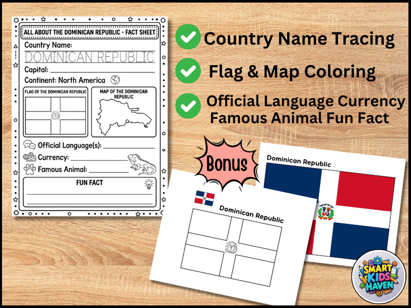 Dominican Republic Map and Flag Country Study Research Project ...