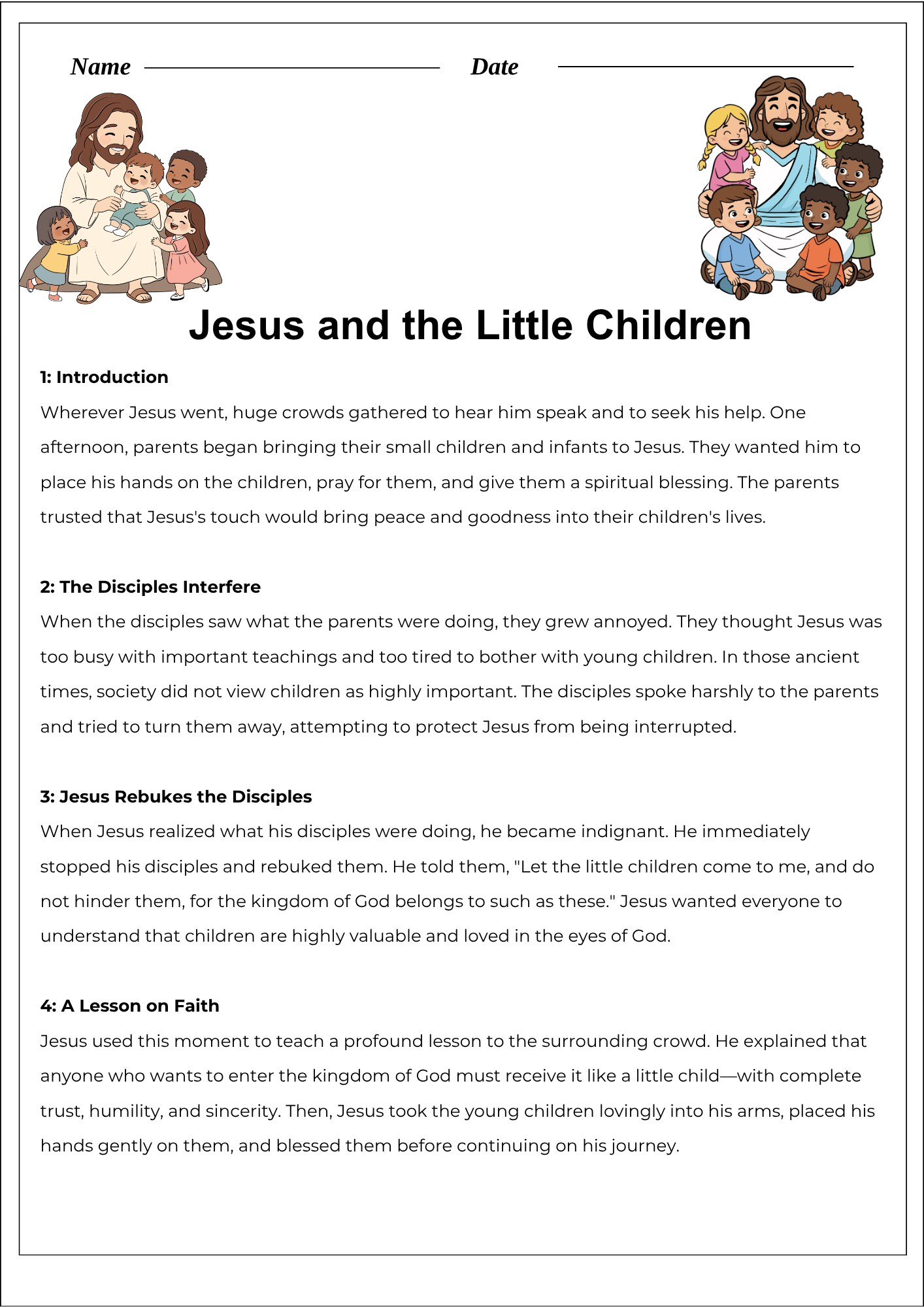 Jesus and the Little Children Reading Comprehension Passages ...