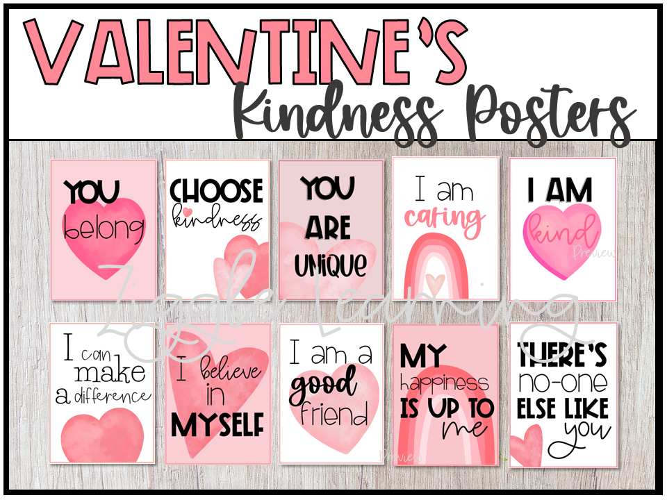 Valentine's Day Posters Kindness Positive Affirmations Posters ...