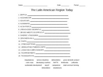 The Latin American Region Today Vocabulary Word Scramble | Teaching ...