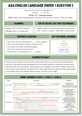 AQA English Language Paper 1 Question 2 Cheat Sheet | Teaching Resources