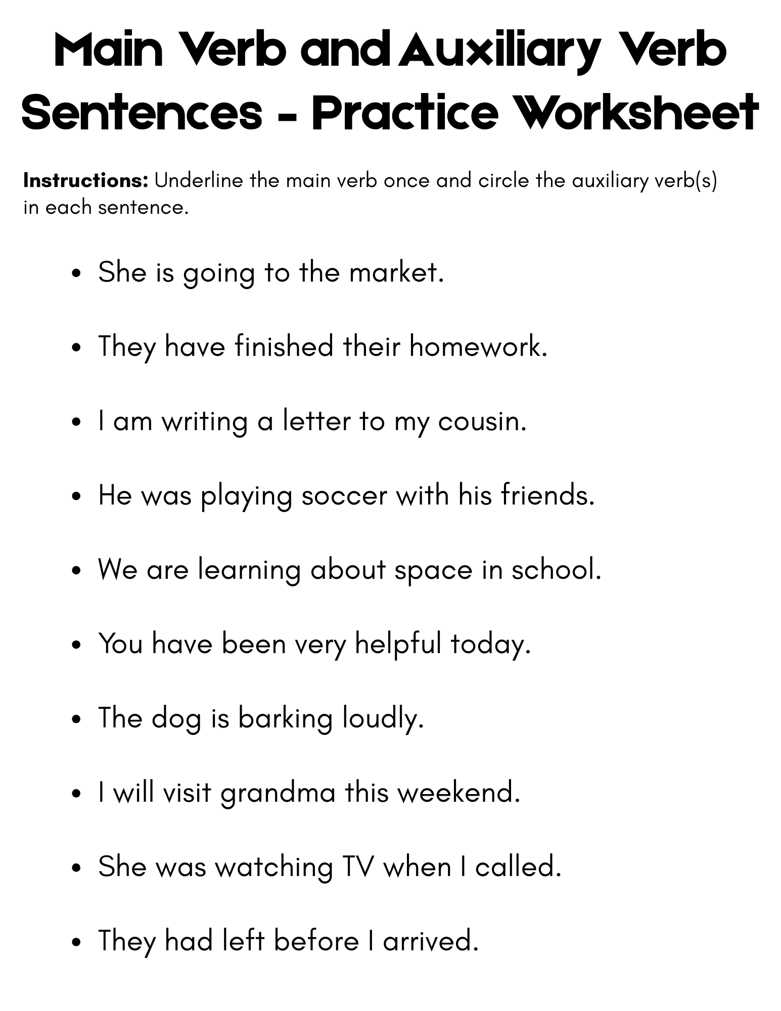 Main Verb and Auxiliary Verb Sentences – Practice Worksheet | Teaching ...