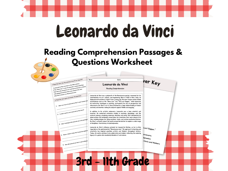 Leonardo da Vinci Reading Comprehension Passages & Questions Worksheet ...