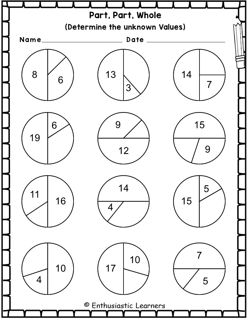 Part-Part-Whole Subtraction Worksheets (Up to 2 Parts and a Whole ...