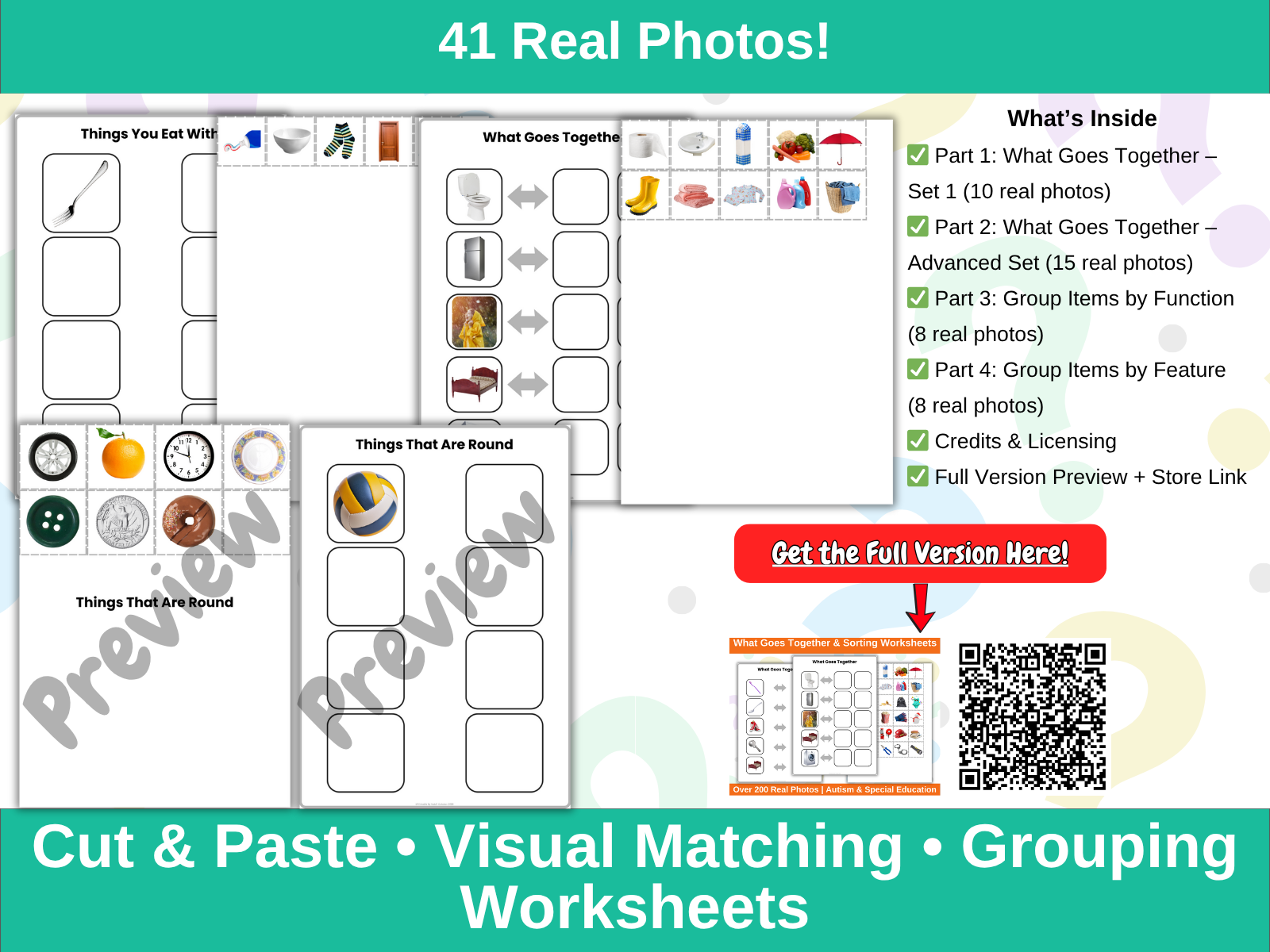 Free What Goes Together Worksheets – Real Photos | Autism and Special ...