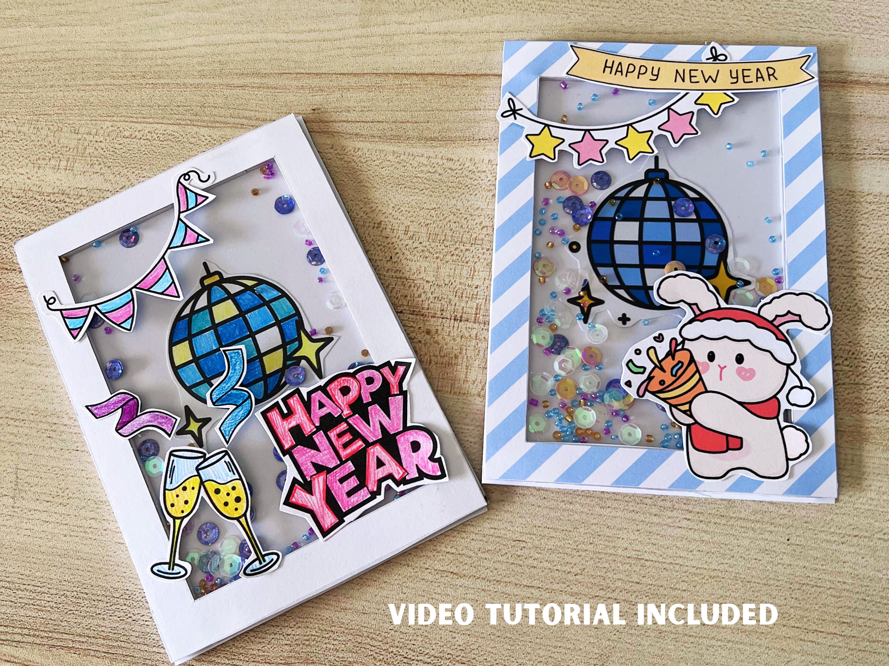 DIY New Year Card Shaker, printable template | Teaching Resources