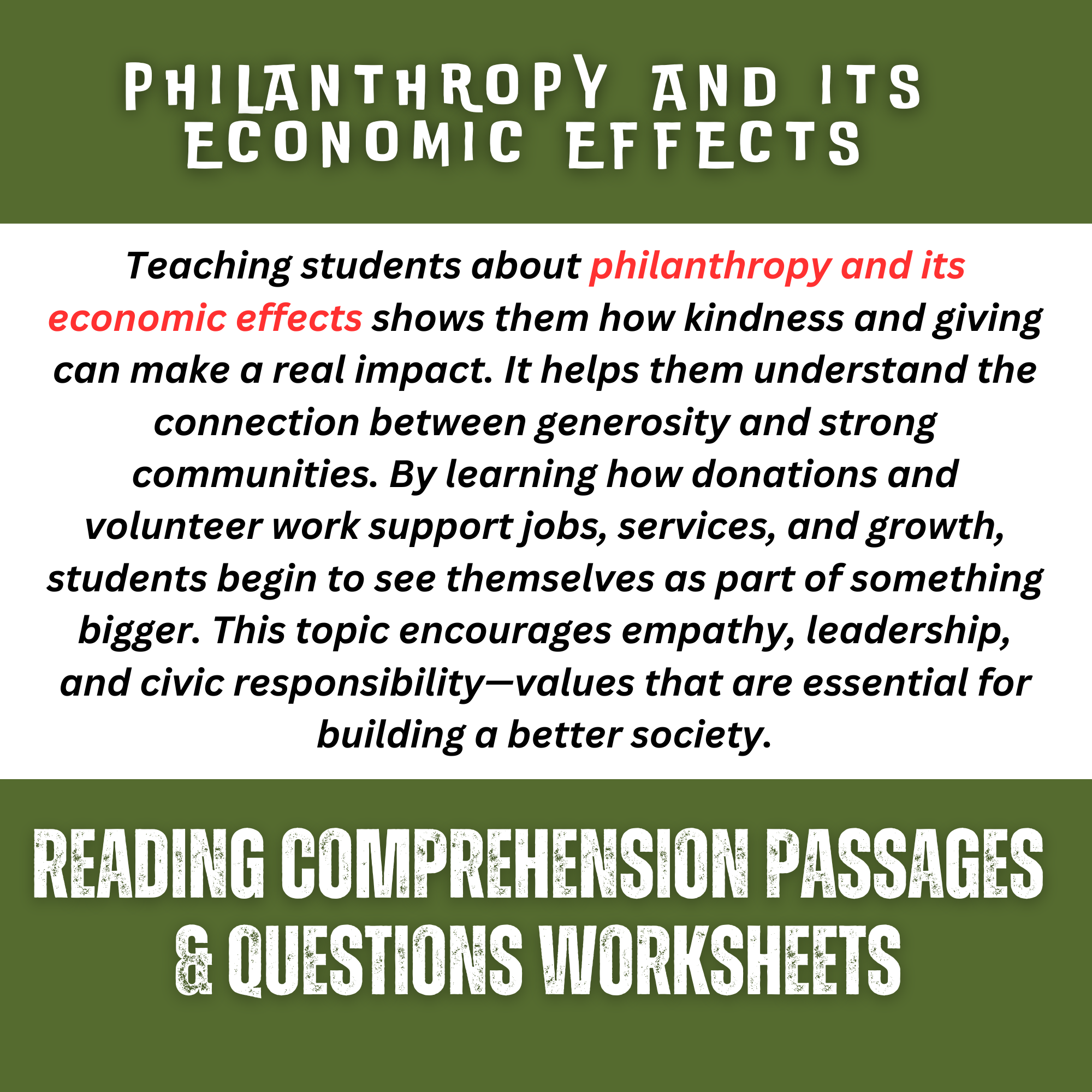 Philanthropy and Its Economic Effects - Economics Reading Worksheet ...