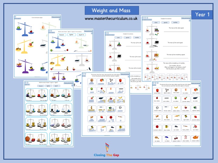 Year 1 Weight and Mass Differentiated Worksheets by closingthegapltd ...