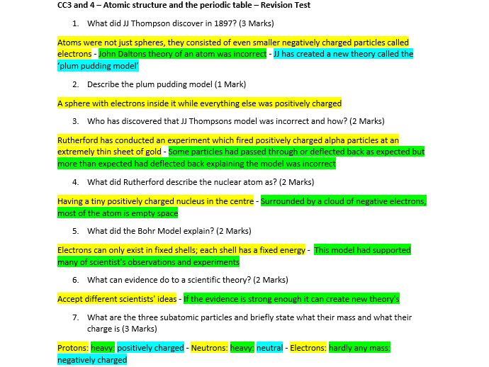 CC3 and 4 – Atomic structure and the periodic table – Revision Resource | Teaching Resources