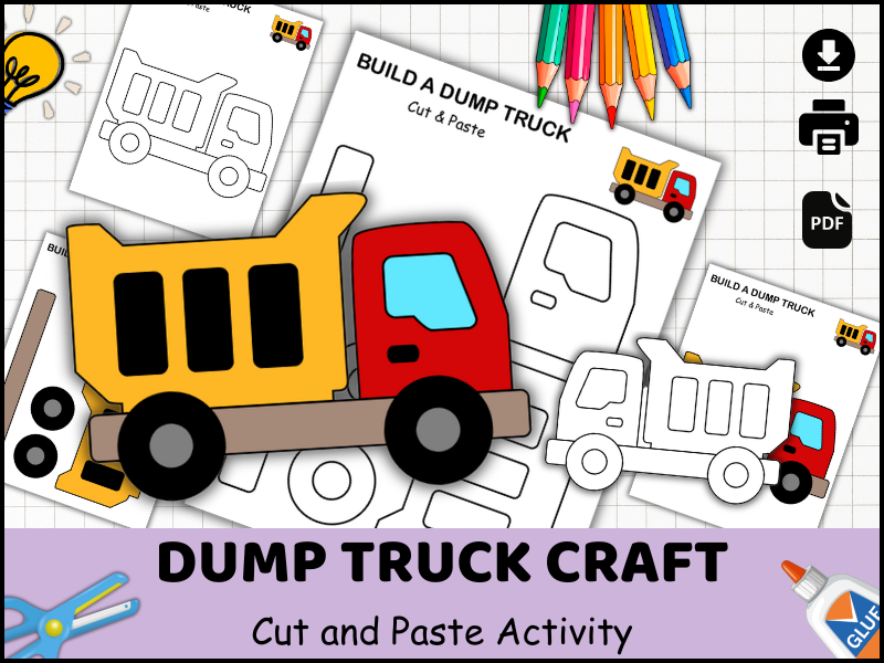 Dump Truck Craft for Kids, Construction Vehicle Cut and Paste Activity ...