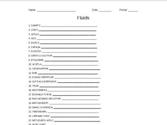 Fluids Vocabulary Word Scramble for Physics | Teaching Resources