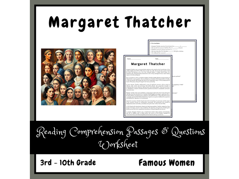 Margaret Thatcher Reading Comprehension Passages & Questions Worksheets ...