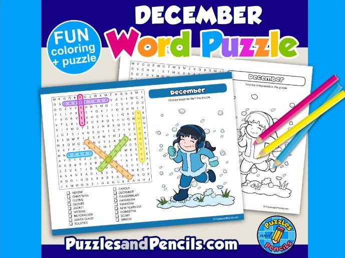 December Word Search Puzzle Activity Page BUNDLE | 12 Wordsearch ...