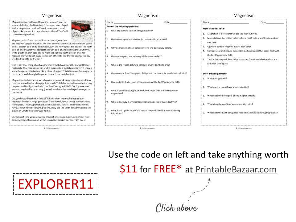 Magnet Comprehension Worksheet Magnetism Worksheets