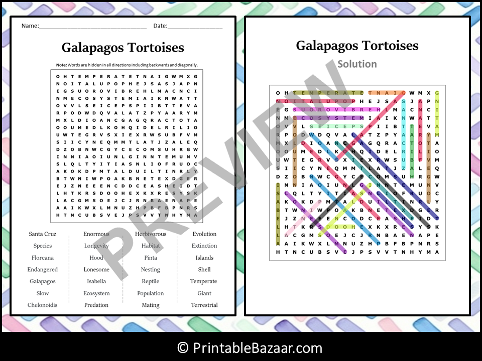 Galapagos Tortoises Word Search Puzzle Worksheet Activity | Teaching ...