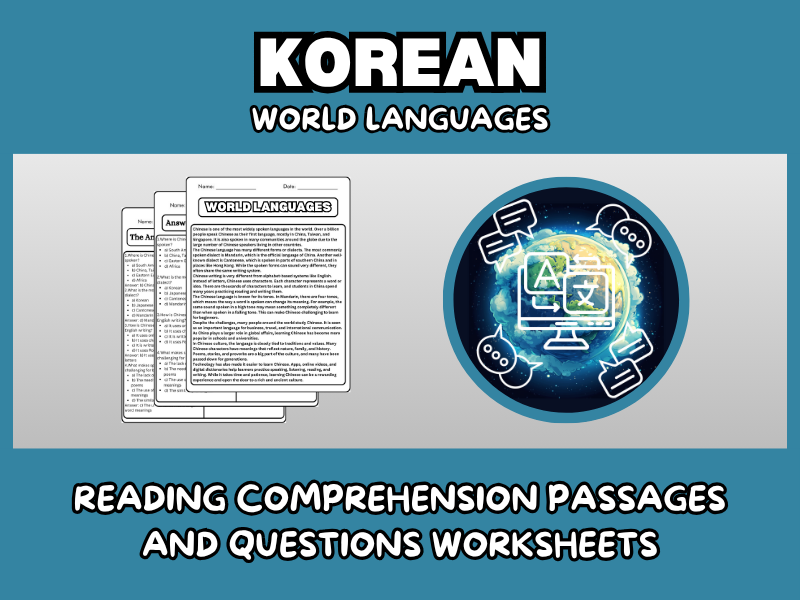 Korean - World Languages Reading Comprehension Passages and Questions ...