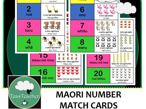 Maori Language Number Match Animals - Numbers 1-20 with Animal Names ...