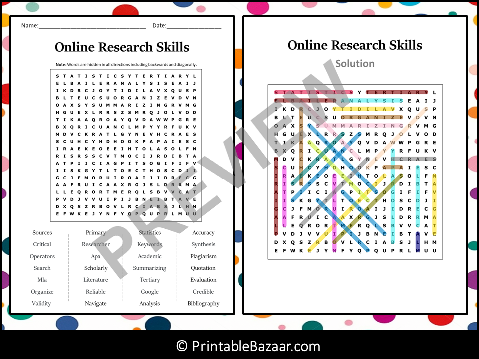 Online Research Skills Word Search Puzzle Worksheet Activity | Teaching ...