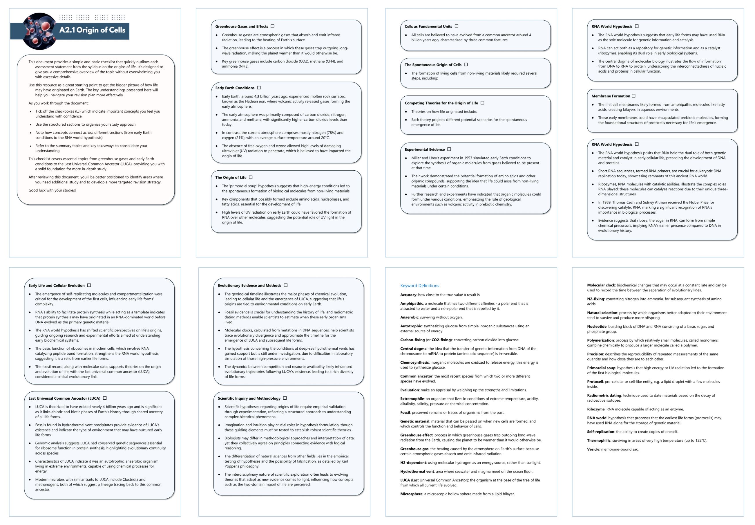 IB DP Biology A2.1 Origin of Cells Condensed Topic Notes 2026 ...
