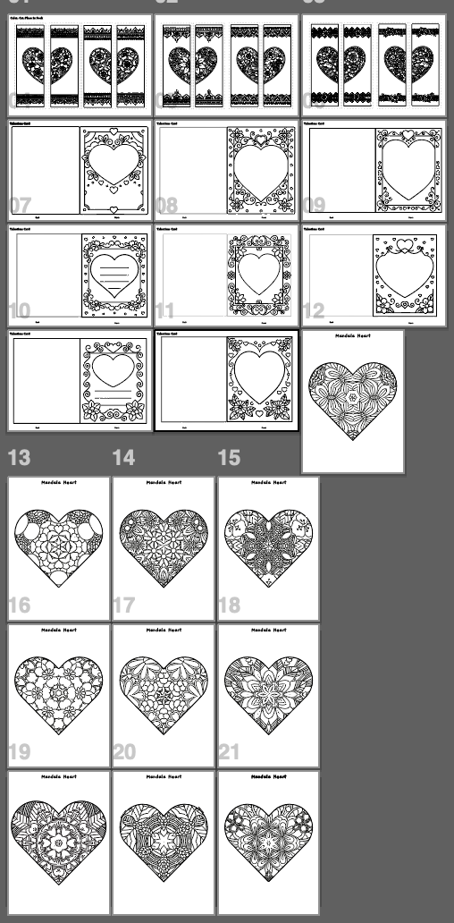 Valentine’s Day Cards & Mandala Heart Coloring Pages (21 sheets ...