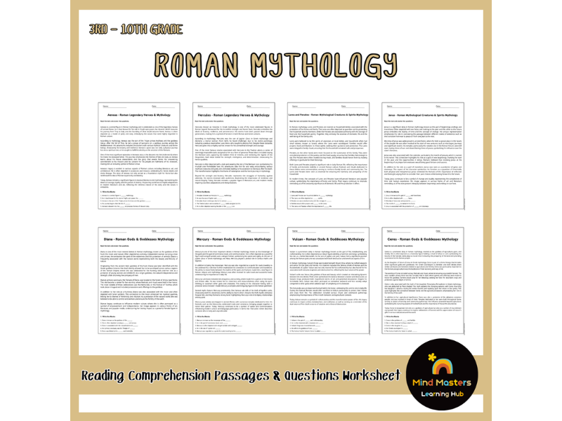 Roman Mythology Reading Comprehension Passages & Questions Worksheets ...