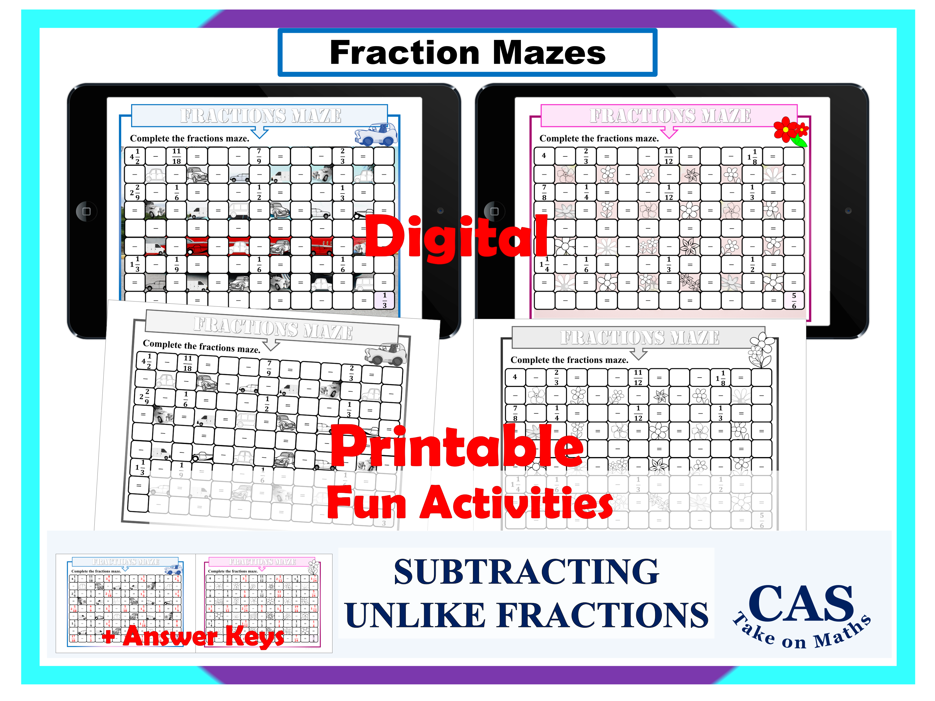 KS2 & KS3 Subtracting Unlike Fractions Mazes – Fun Maths Activity ...