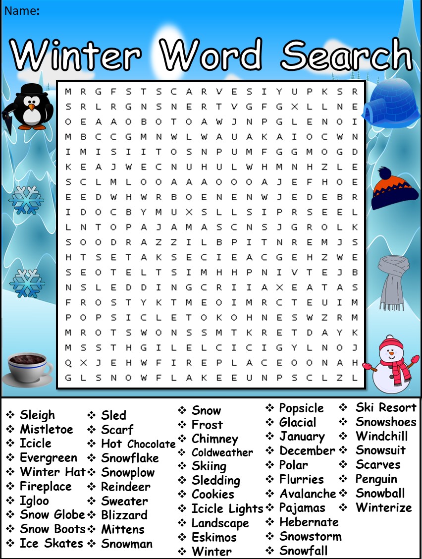 Snowflakes & Labyrinths: Winter Word Hunt | Winter Hard Word Find ...