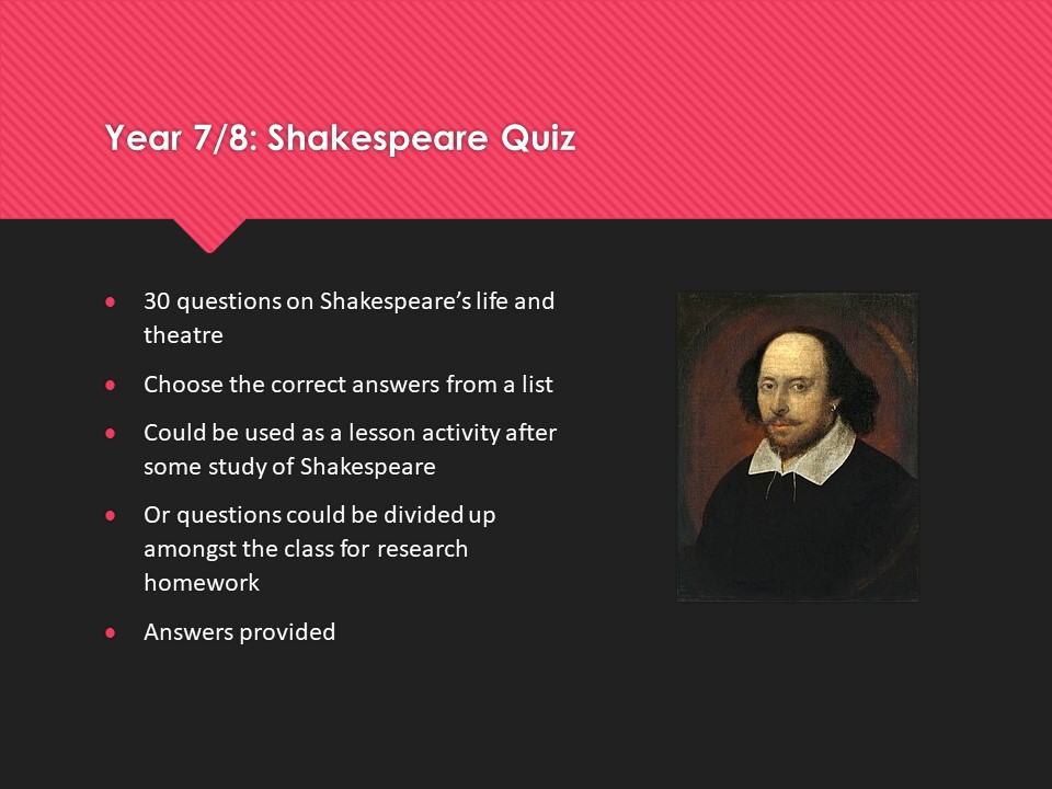 Year 7/8: Shakespeare Quiz | Teaching Resources