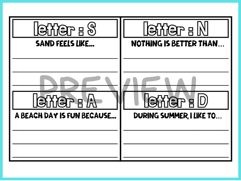 Summer Sandcastle Big Letter Writing Prompts Booklet | Literacy for ...