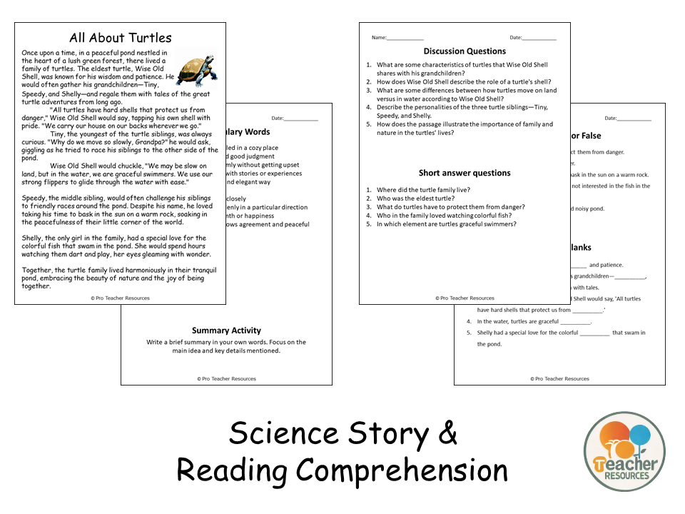 All About Turtles Reading Science Story Comprehension Questions ...