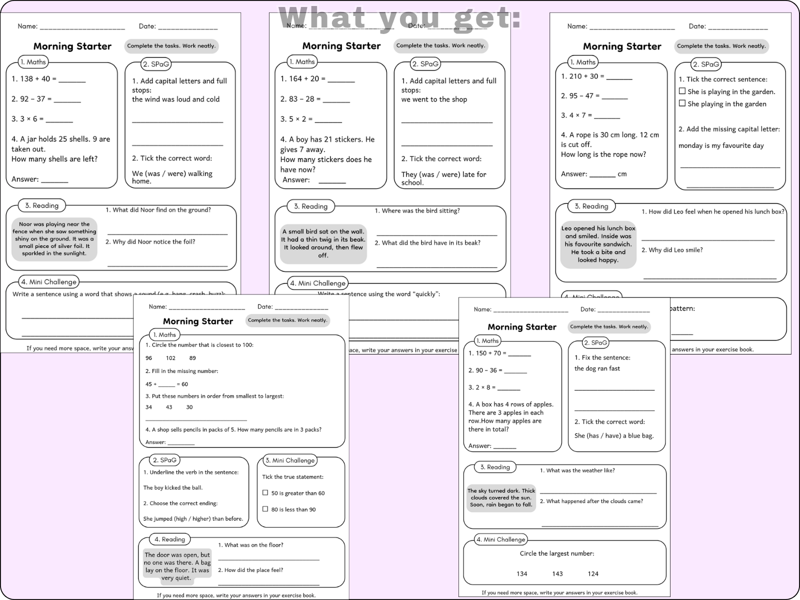 Year 3 Morning work | 5 daily sheets covering maths, SPaG and reading ...
