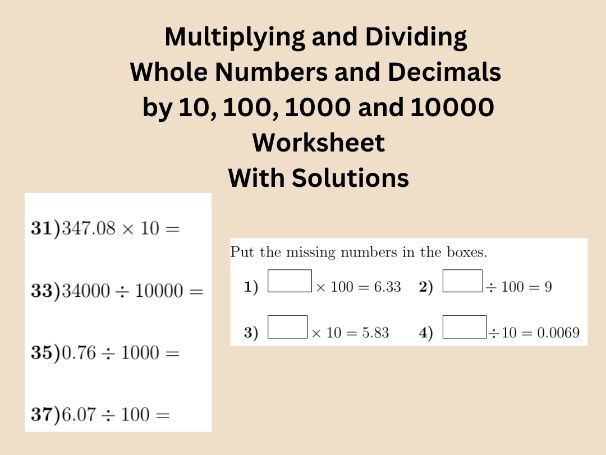 Multiplying And Dividing Whole Numbers And Decimals By 10 100 1000 