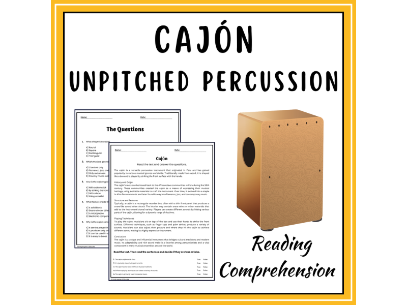 Unpitched Percussion Reading Comprehension Passages & Questions ...