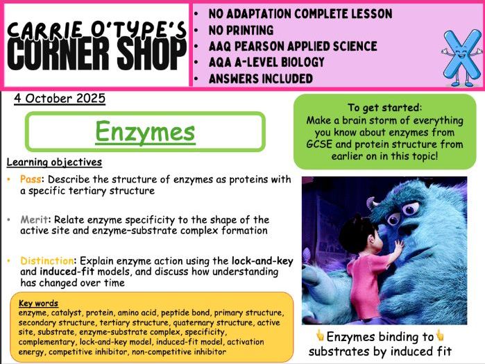 Enzyme Structure and Function - AAQ Pearson Applied Science and A-Level ...